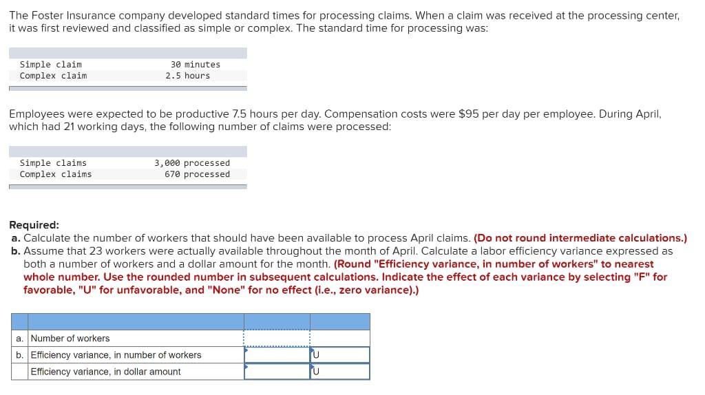 Solved The Foster Insurance company developed standard times | Chegg.com