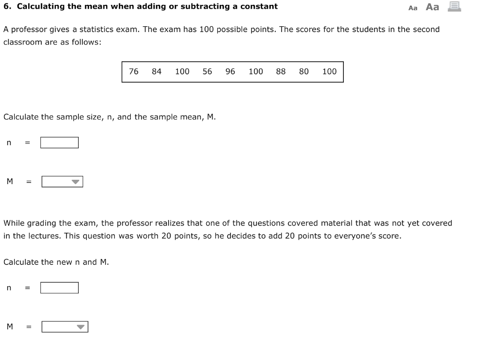 Solved 6. Calculating the mean when adding or subtracting a | Chegg.com