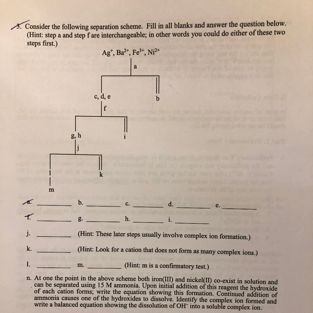 Solved Š. Consider the following separation scheme. Fill in | Chegg.com