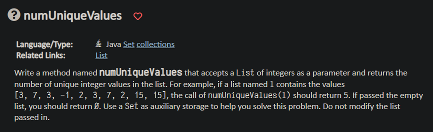 Solved numUnique Values ♡ Language/Type: Java Set | Chegg.com