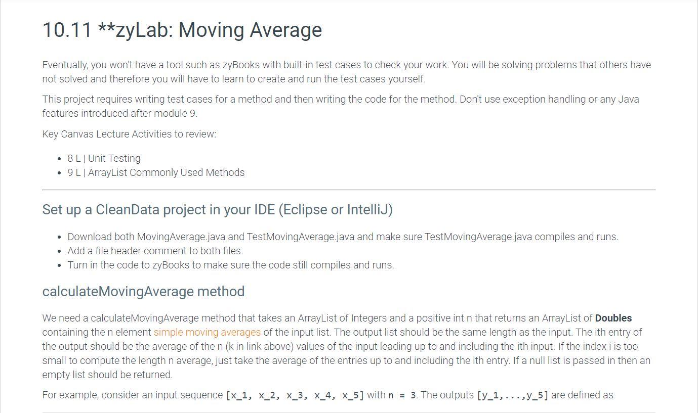 Solved 10.11∗∗zyLab: Moving Average Eventually, you won't | Chegg.com