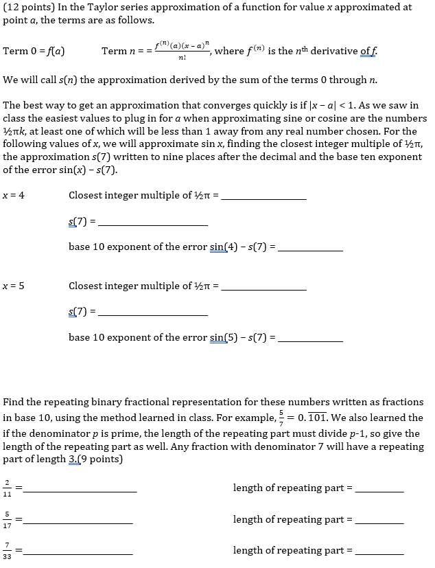 Solved (12 points) In the Taylor series approximation of a | Chegg.com