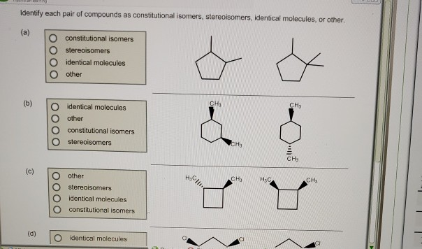 Solved Identify each pair of compounds as constitutional | Chegg.com