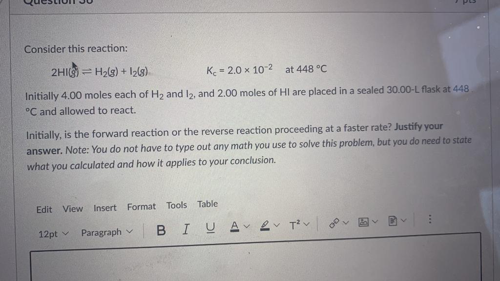 Solved Consider this reaction: 2HI(g) = H2(g) + 12(8) Kc = | Chegg.com