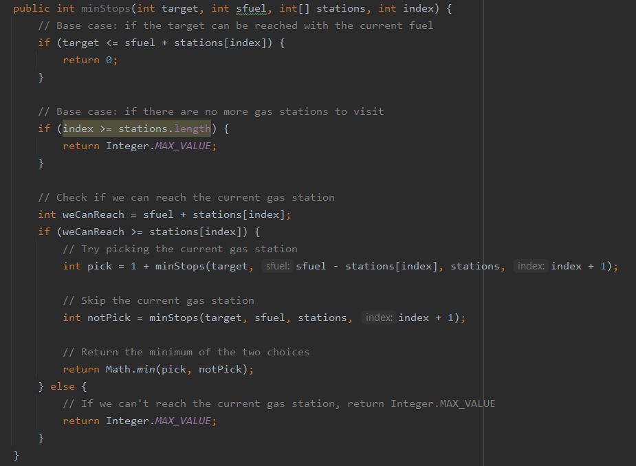 Solved the provided code for minimum gas station problem. | Chegg.com