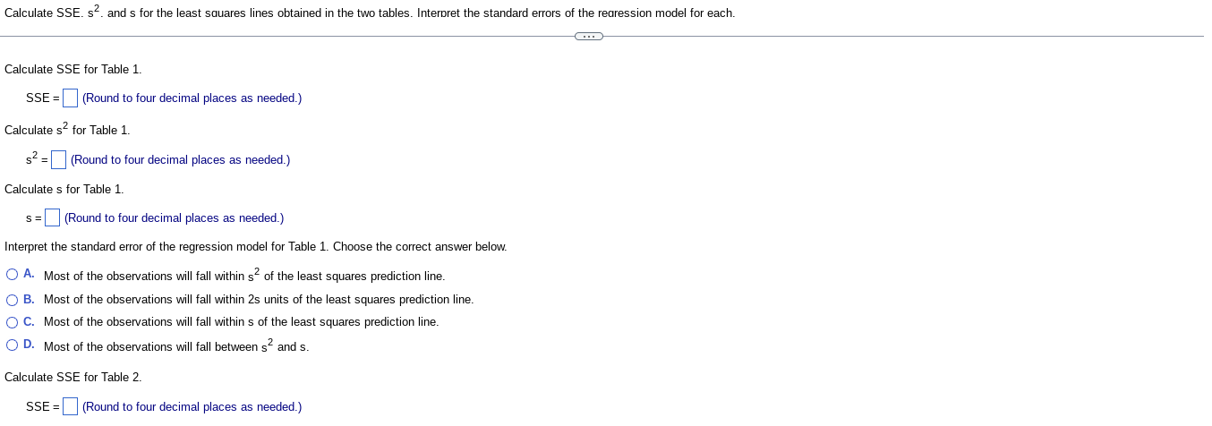 Solved Calculate SSE. s? and s for the least squares lines | Chegg.com