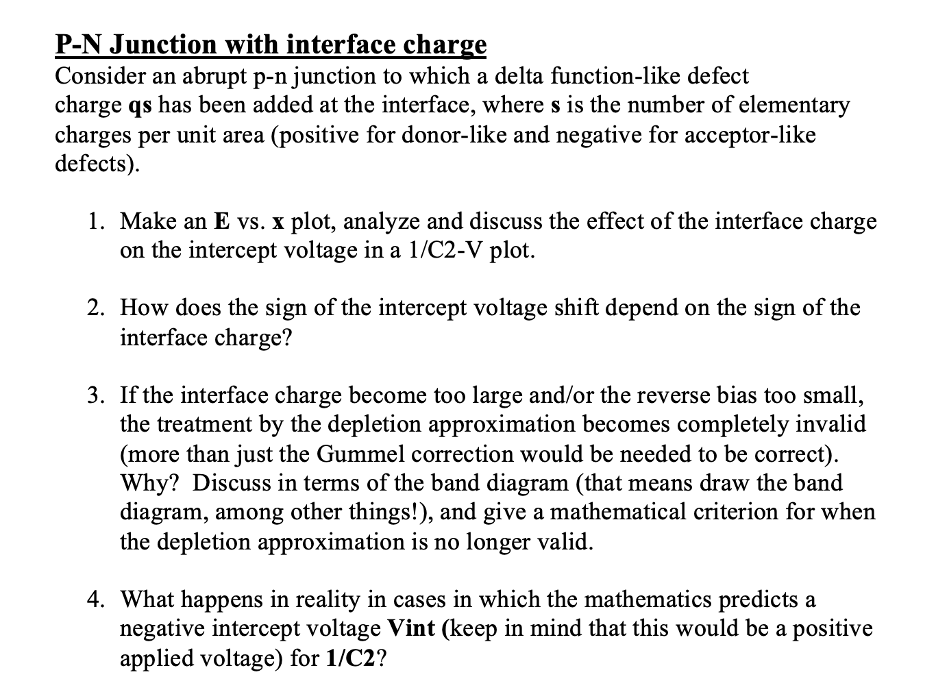 Solved P-N Junction with interface charge Consider an abrupt | Chegg.com
