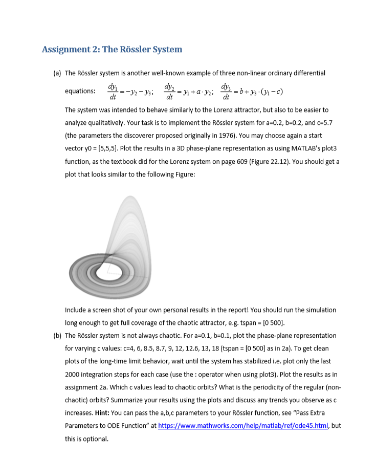 Assignment 2: The Rössler System (a) The Rössler | Chegg.com