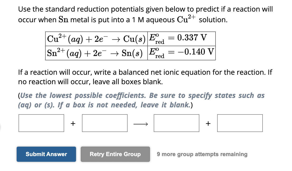 Solved Use the standard reduction potentials given below to | Chegg.com