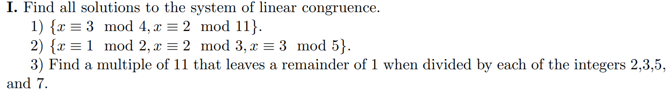 Solved I. Find all solutions to the system of linear | Chegg.com