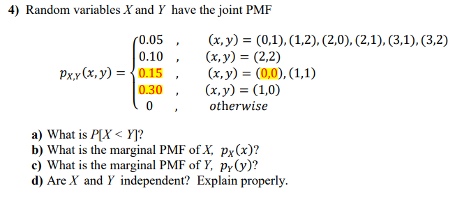 Solved 4) Random variables X and Y have the joint PMF (0.05 | Chegg.com