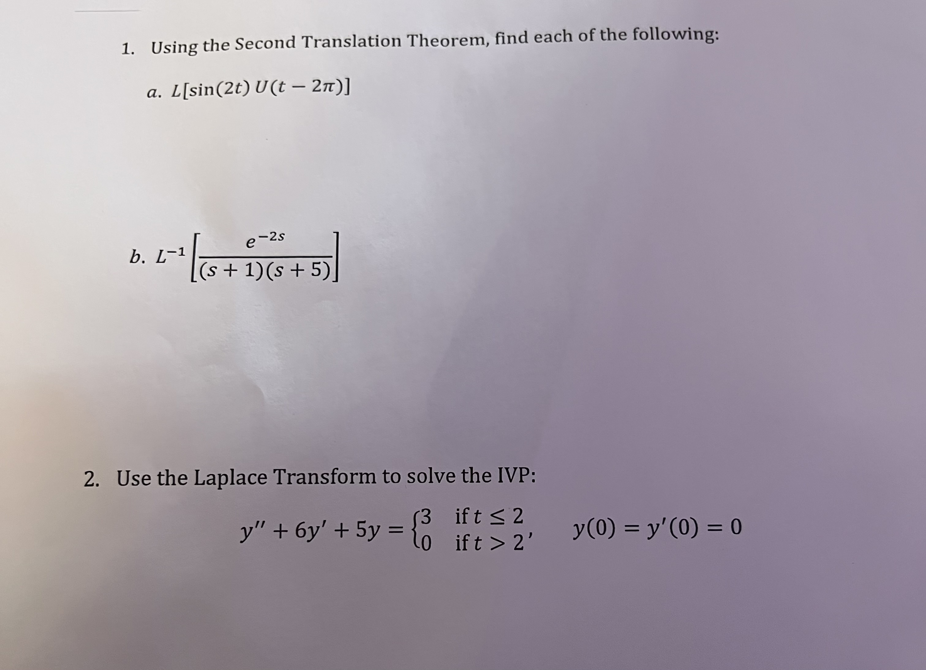 Solved 1. Using the Second Translation Theorem, find each of | Chegg.com
