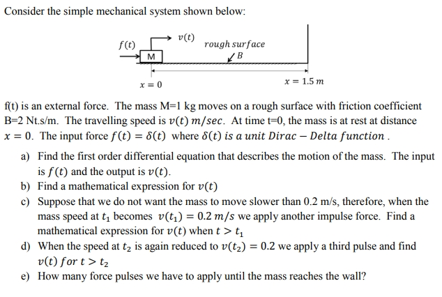 Solved Consider the simple mechanical system shown below: | Chegg.com