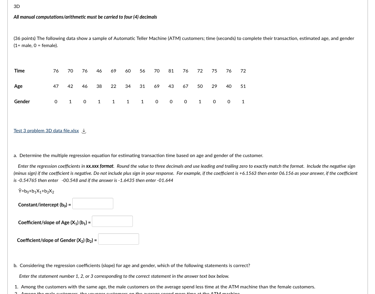 Solved 3D All manual computations/arithmetic must be carried | Chegg.com