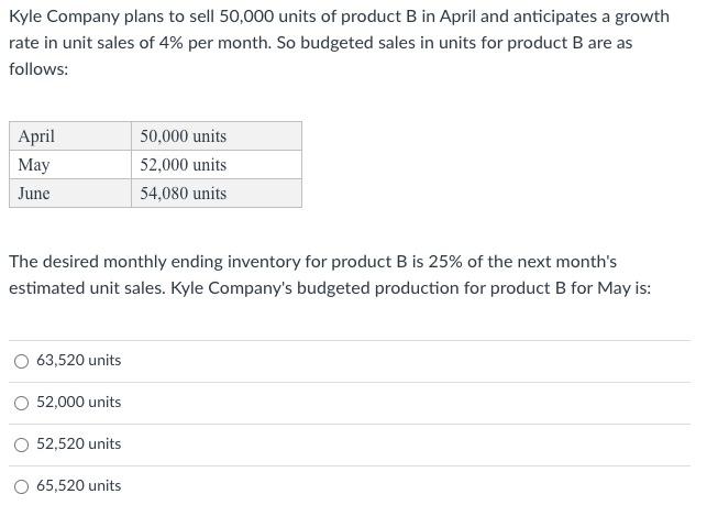 Solved Kyle Company plans to sell 50,000 units of product B | Chegg.com