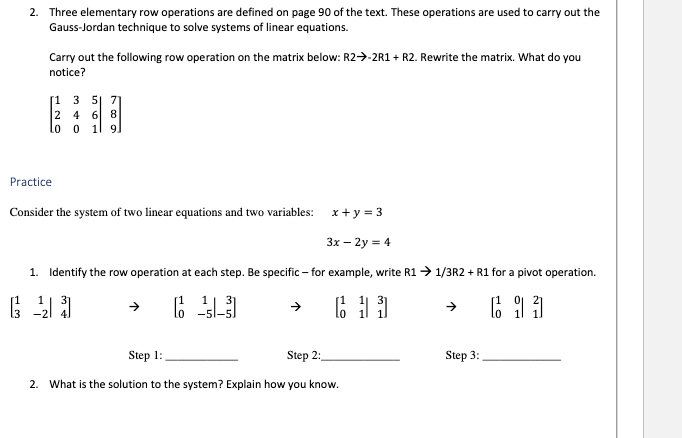 Solved 2. Three elementary row operations are defined on | Chegg.com
