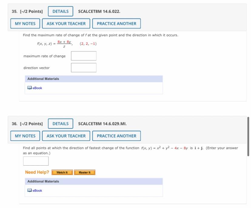 Solved 35. (-/2 points) DETAILS SCALCET8M 14.6.022. MY NOTES | Chegg.com