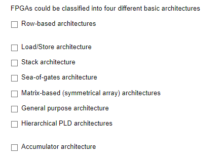 Solved FPGAs could be classified into four different basic | Chegg.com