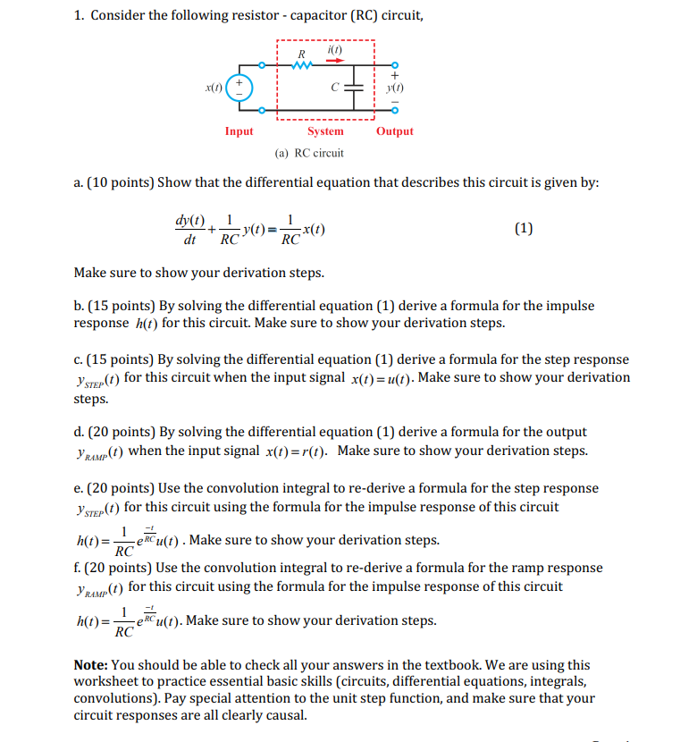 Solved 1. Consider the following resistor - capacitor (RC) | Chegg.com