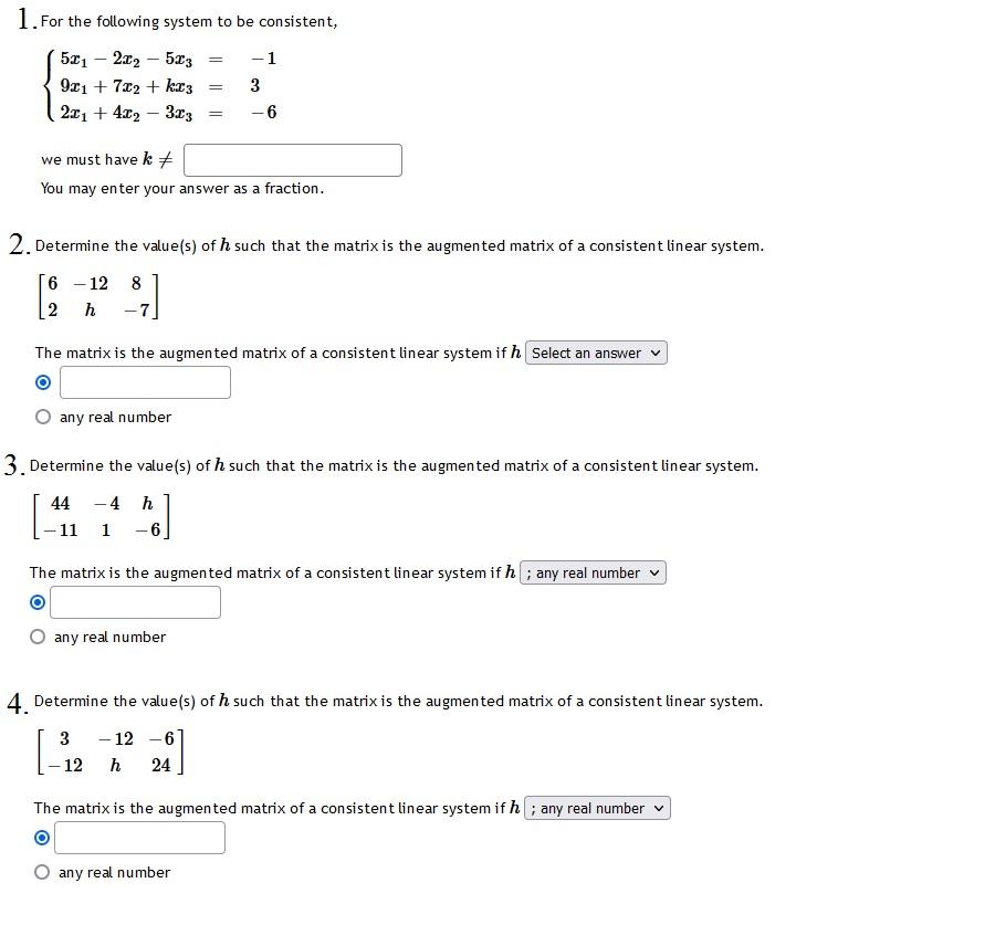 Solved 1. For the following system to be consistent, = 521 – | Chegg.com