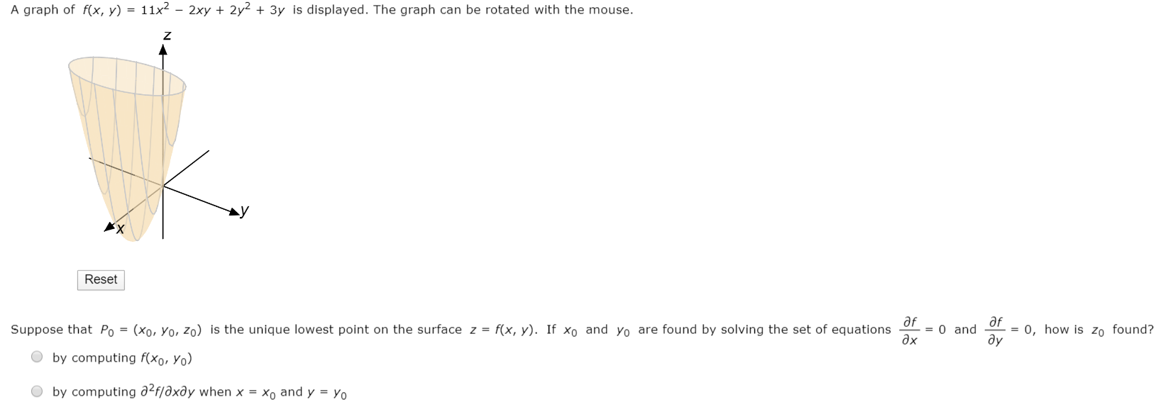 Solved A graph of f(x, y) = 11x2 - 2xy + 2y2 + 3y is | Chegg.com