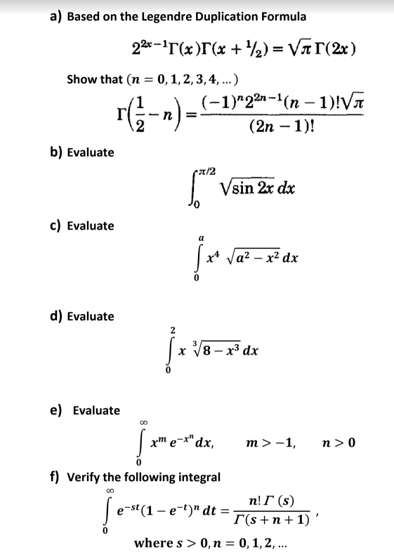 Solved a) Based on the Legendre Duplication Formula | Chegg.com
