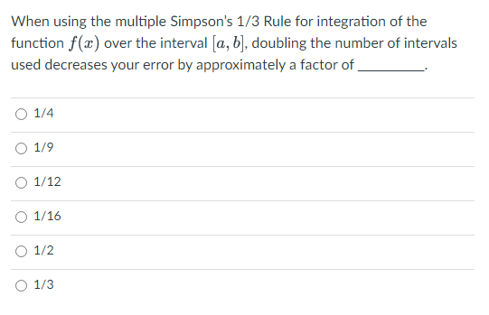 Solved When using the multiple Simpson's 1/3 Rule for | Chegg.com