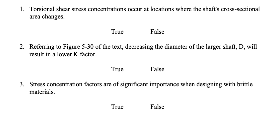 1. Torsional shear stress concentrations occur at | Chegg.com