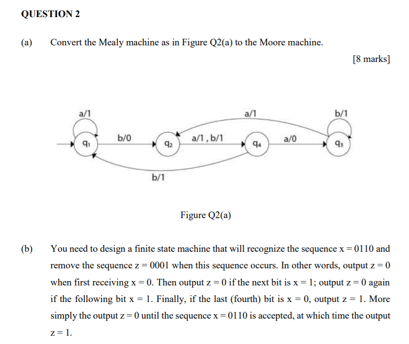 Solved QUESTION 2 (a) Convert the Mealy machine as in Figure | Chegg.com