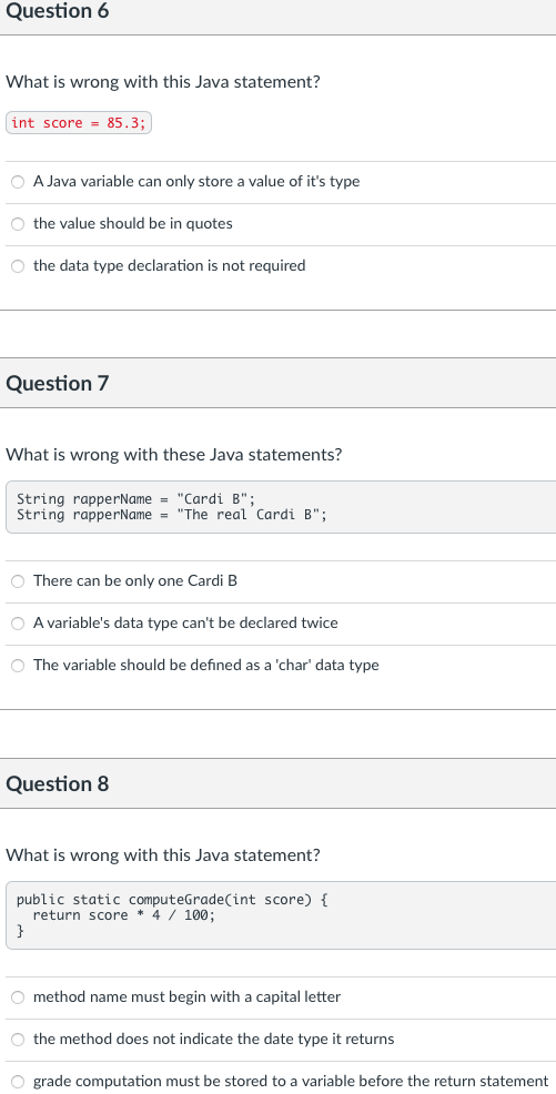 Solved Question 6 What is wrong with this Java statement? | Chegg.com Solved Question 6 What is wrong with this Java statement? | Chegg.com