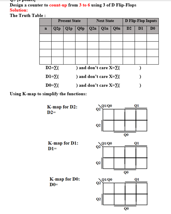 Solved Design a counter to count-up from 3 to 6 using 3 of D | Chegg.com