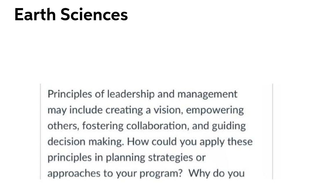 Solved Earth Sciences Principles of leadership and | Chegg.com