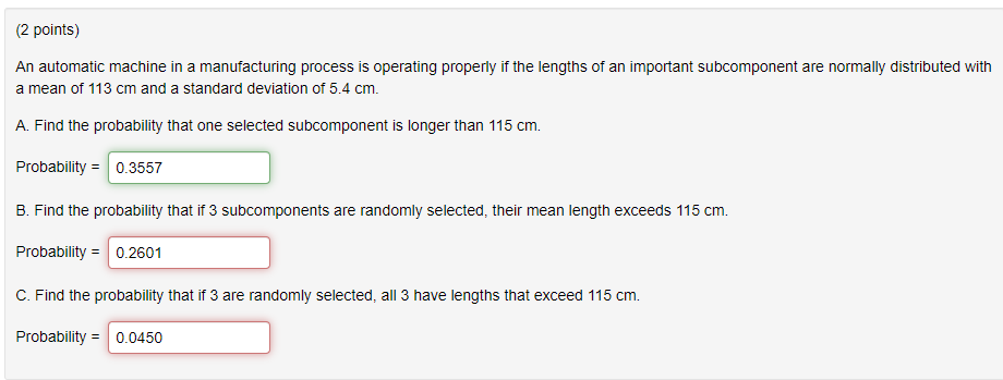Solved (2 ﻿points)An automatic machine in a manufacturing | Chegg.com