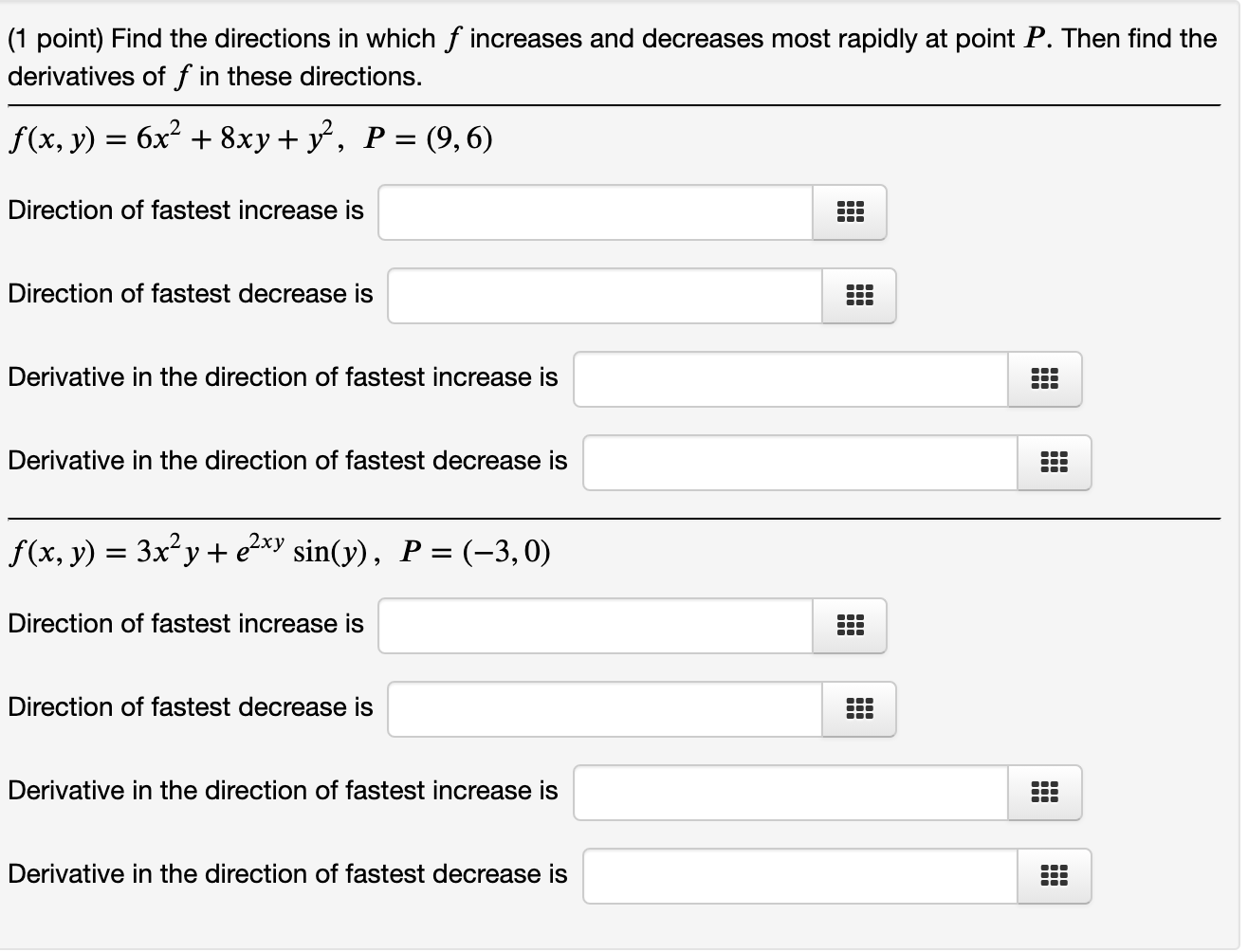 Solved (1 point) Find the directions in which f increases | Chegg.com