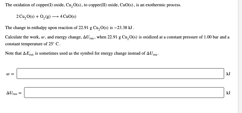 Solved The oxidation of copper(I) oxide, Cu2O(s), to | Chegg.com