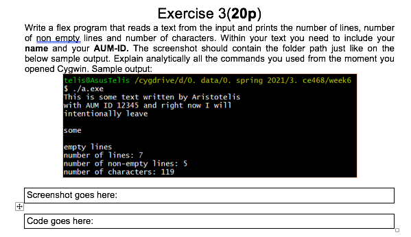 Solved Exercise 3(20p) Write a flex program that reads a | Chegg.com