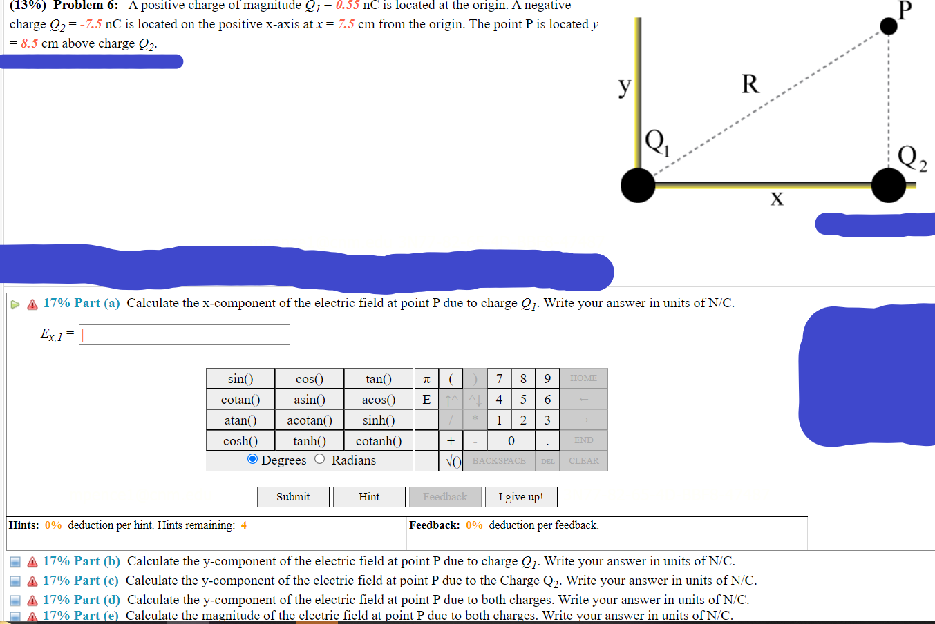 Solved (13\%) Problem 6: A positive charge of magnitude | Chegg.com