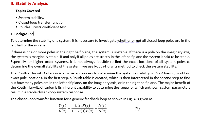 Solved II. Stability Analysis Topics Covered - System | Chegg.com