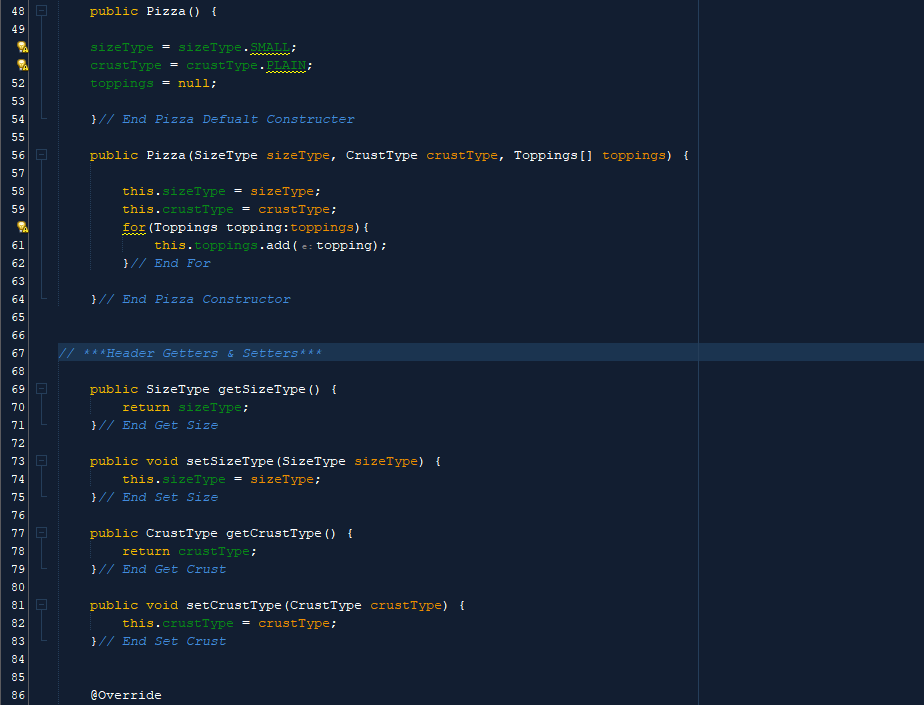 Solved Im working on a pizza class that will take two pizza | Chegg.com