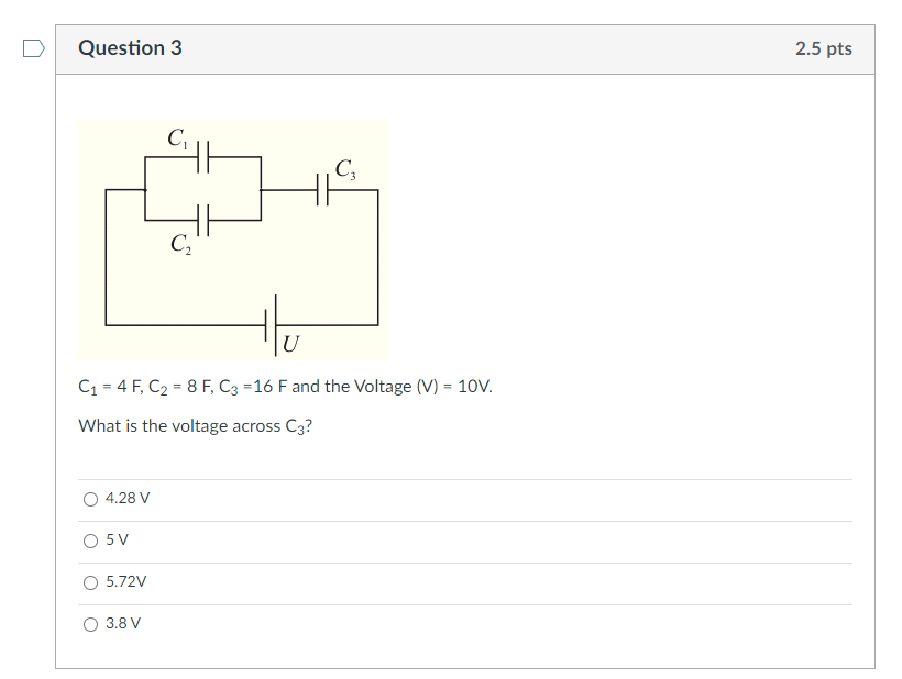 Solved C Cz C, U C1 = 5F, C2 = 8F, C3 =8 F and the Voltage | Chegg.com