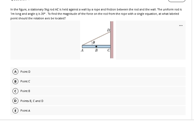 Solved In the figure, a stationary 5kg rod AC is held | Chegg.com