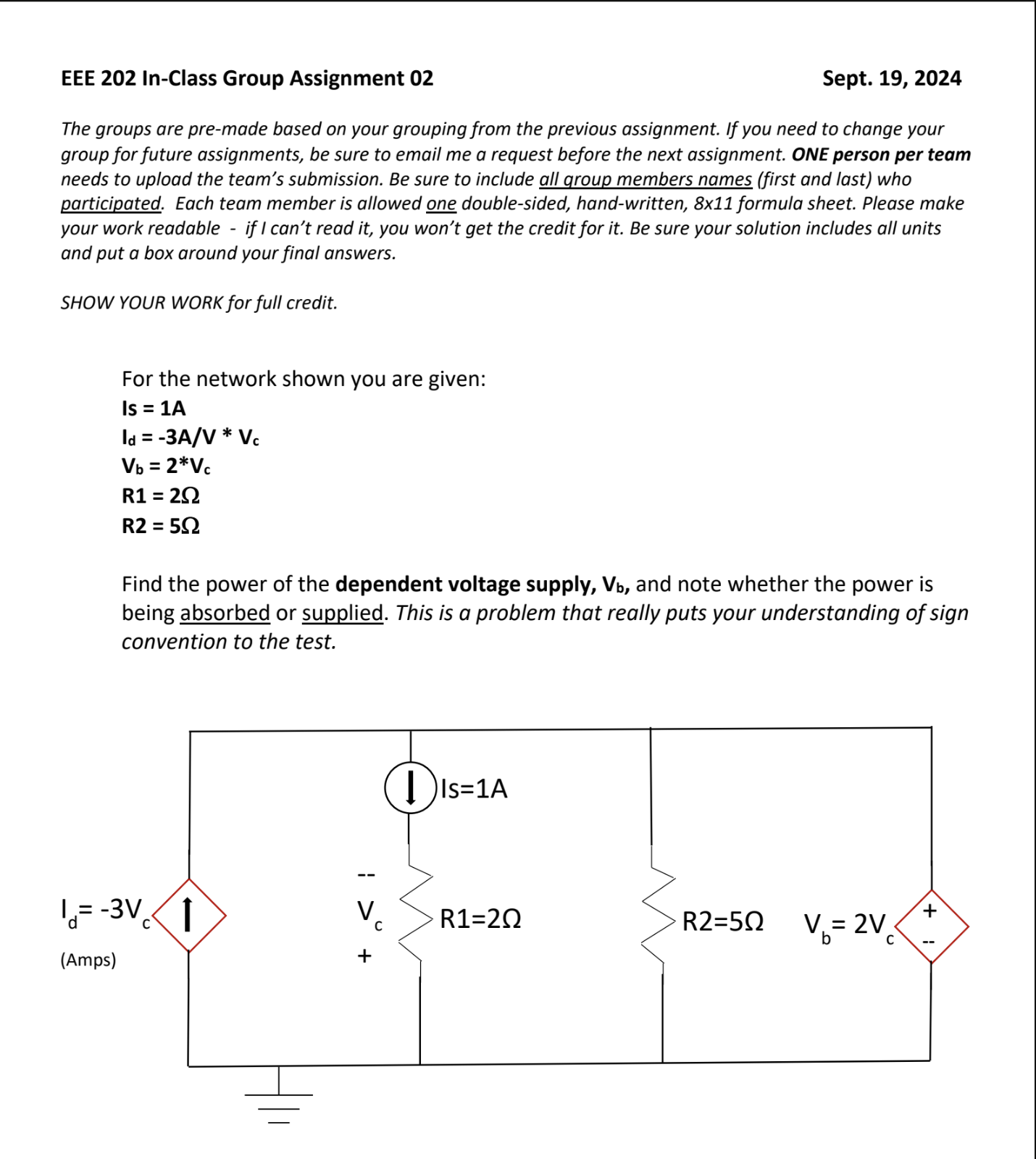 Solved EEE 202 ﻿In-Class Group Assignment 02Sept. | Chegg.com
