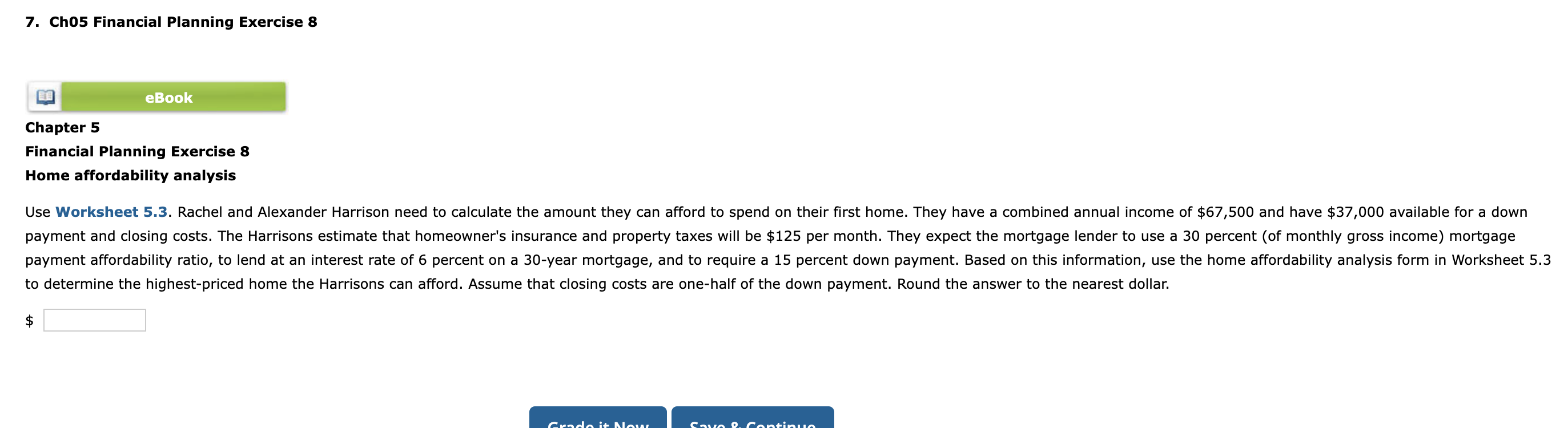 Solved 7. Ch05 Financial Planning Exercise 8 Chapter 5 | Chegg.com
