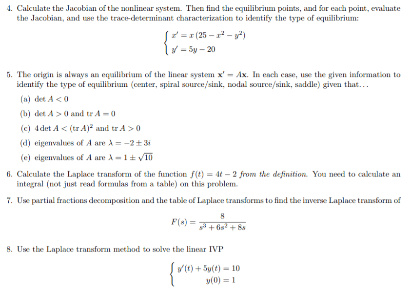 Solved 4. Calculate the Jacobian of the nonlinear system. | Chegg.com