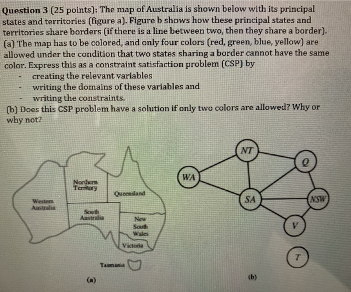 Solved Question 3 (25 points): The map of Australia is shown | Chegg.com