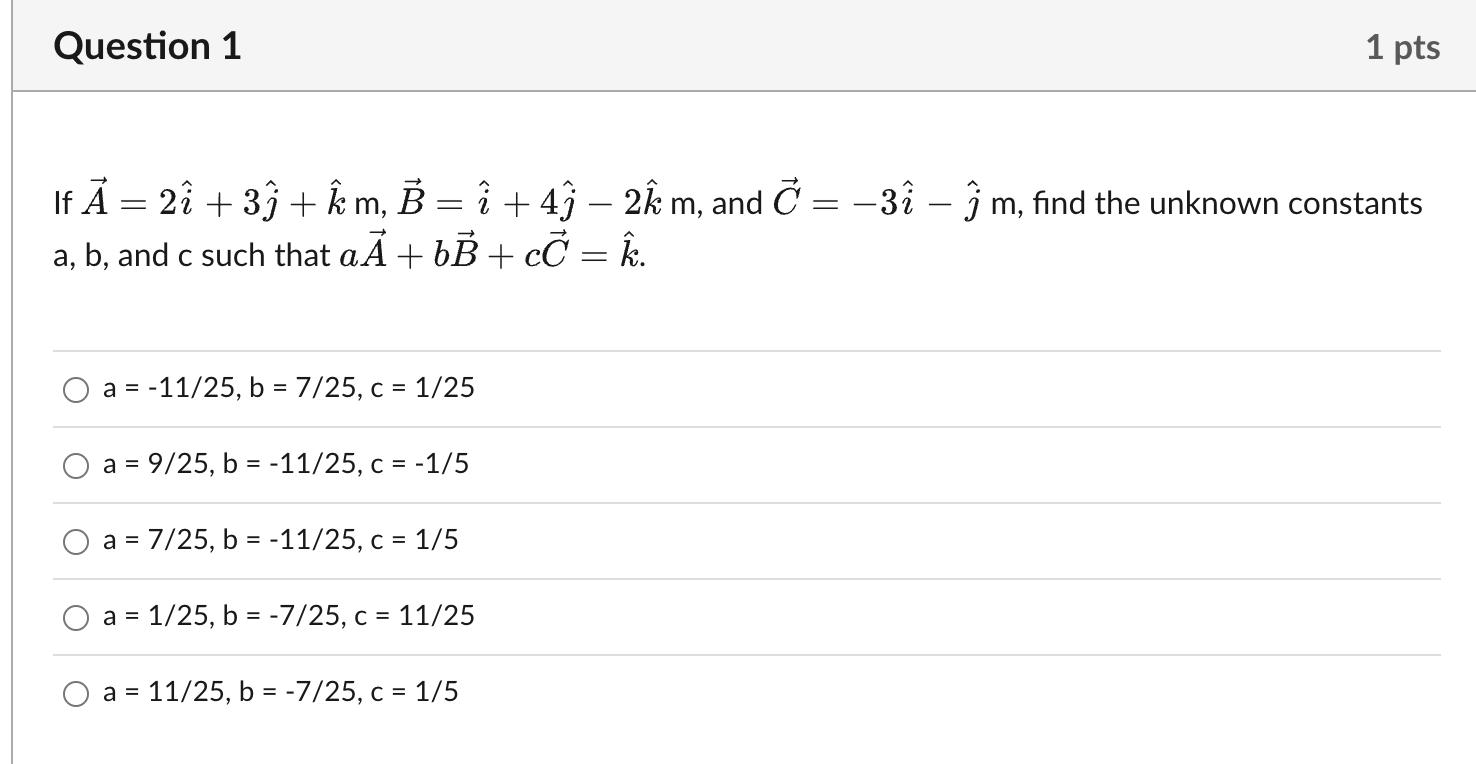 Solved If A=2i^+3j^+k^ m,B=i^+4j^−2k^ m, and C=−3i^−j^ m, | Chegg.com