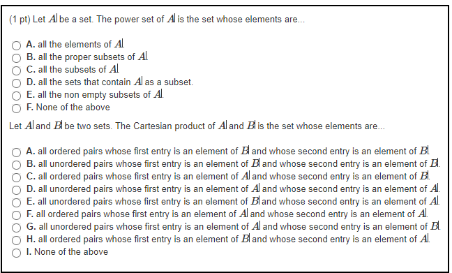 Solved (1 pt) Let Al be a set. The power set of Al is the | Chegg.com
