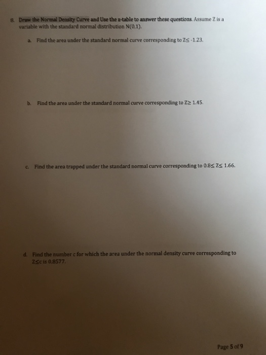 Solved 8. Draw the Normal Density Curve and Use the z-table | Chegg.com