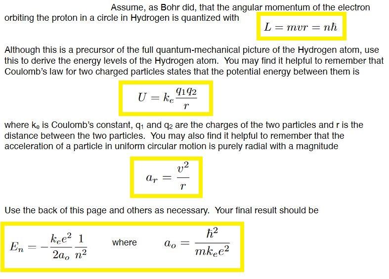 Solved Assume, as Bohr did, that the angular momentum of the | Chegg.com