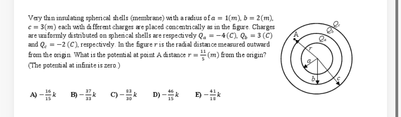 Solved Very thin insulating spherical shells (membrane) with | Chegg.com